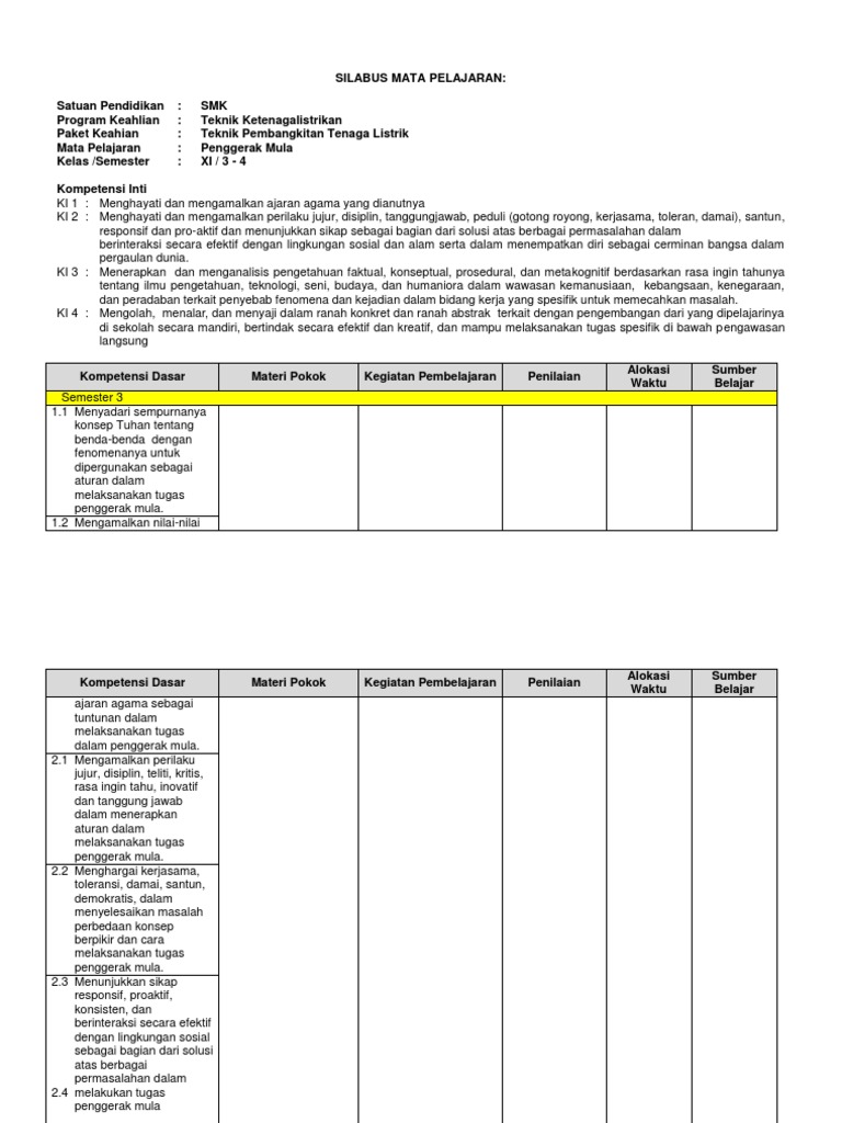 Silabus Penggerak Mula Teknik Kelas Xi | PDF