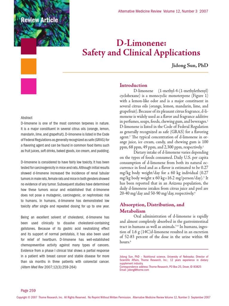 D-Limonene: Safety and Clinical Applications | PDF | Gastroesophageal ...