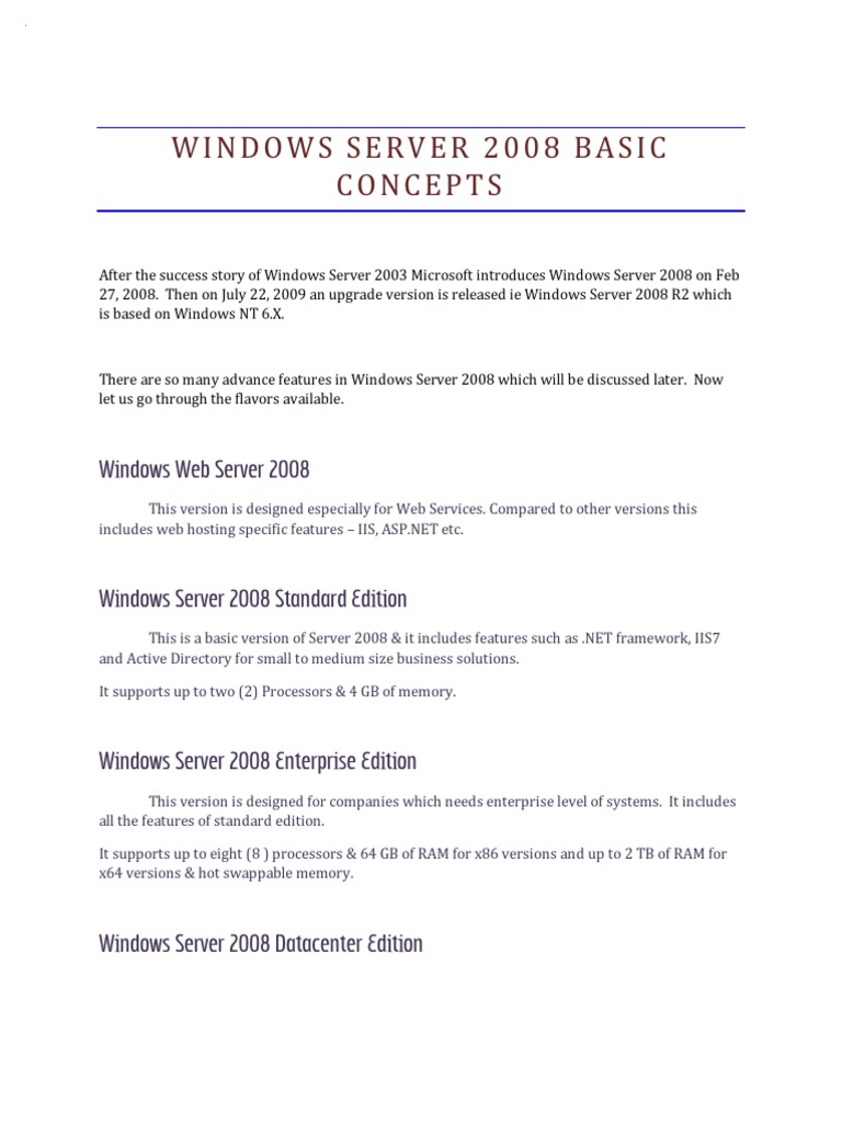 Windows Server 2008 Basic Concepts | PDF | System Software | Microsoft ...