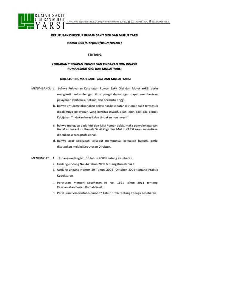 SK Tindakan Invasif Dan Non Invasif | PDF