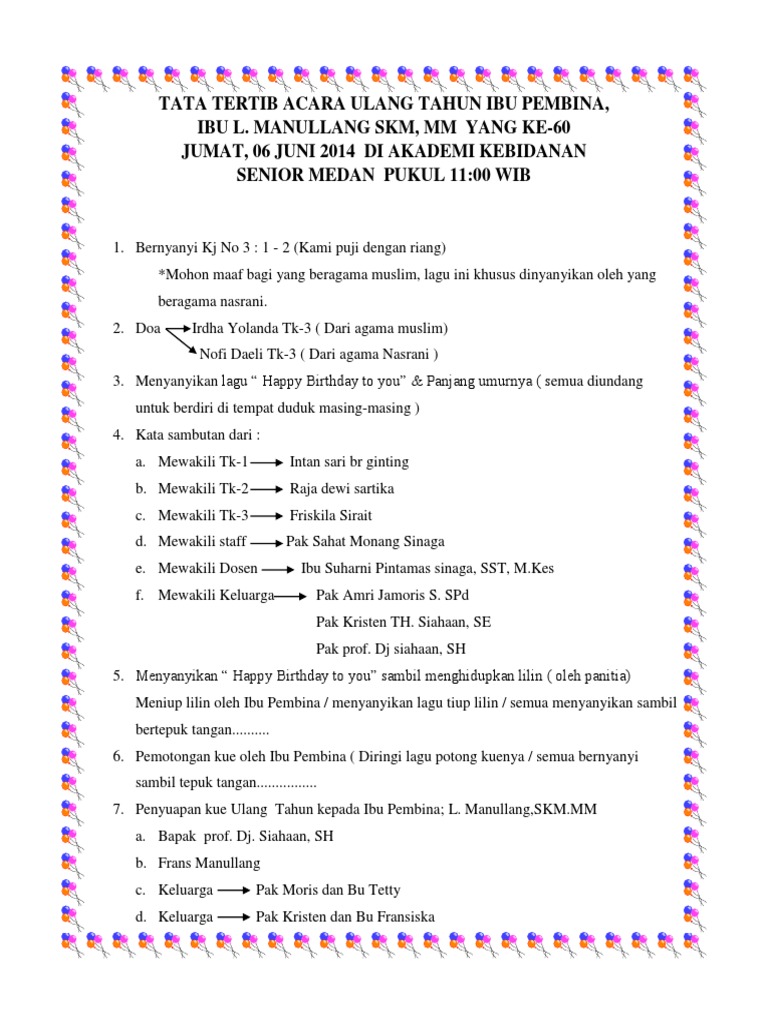 Tata Tertib Acara Ulang Tahun Ibu Pembina | PDF