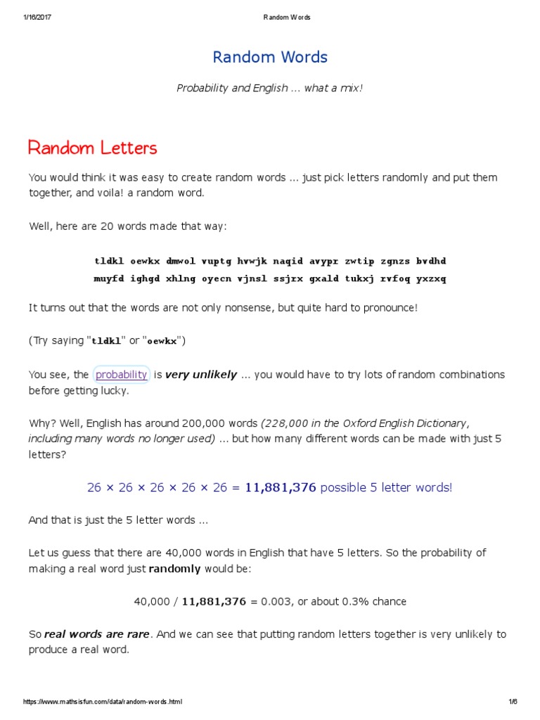 Random Words.pdf | Randomness | English Language