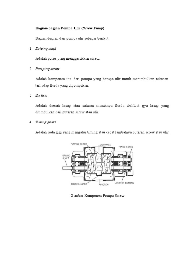 Bagian - Bagian Dan Aplikasi Pompa Ulir | PDF