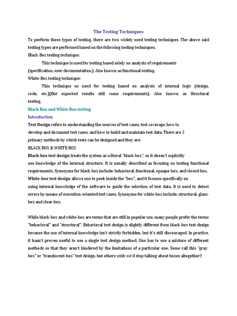 The Testing Techniques Pdf Software Testing Unit Testing