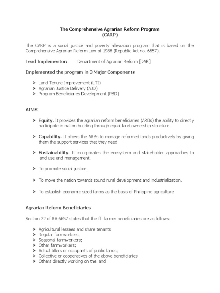The Comprehensive Agrarian Reform Program | PDF | Land Management ...