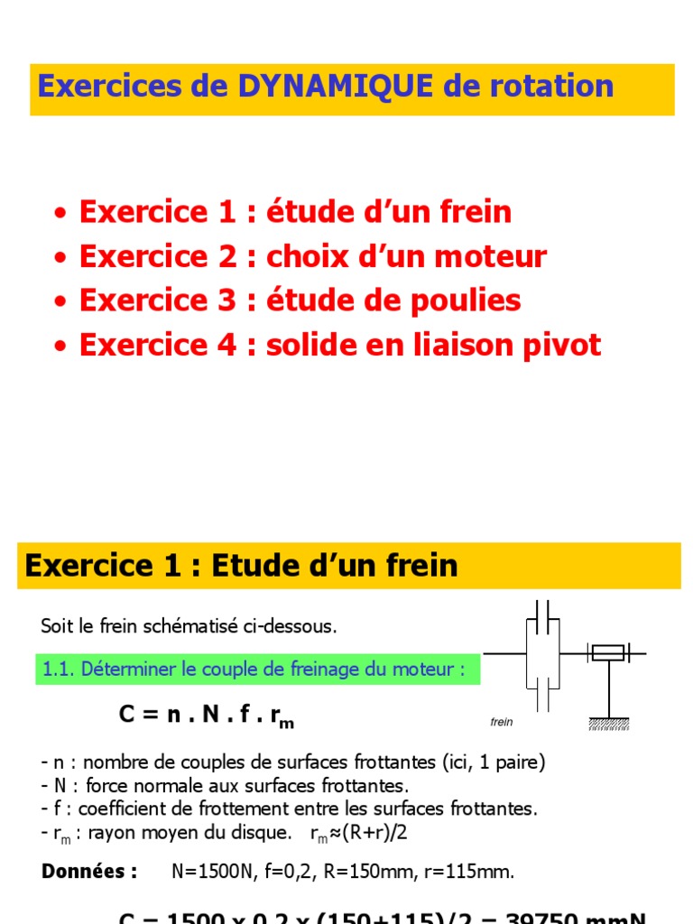 Exercices de DYNAMIQUE de Rotation | PDF | Frein | Mouvement (Physique)