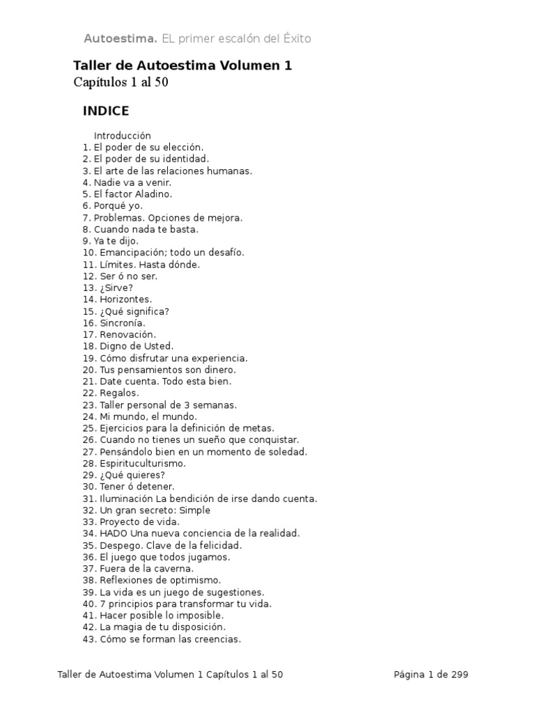 Taller De Autoestima Volumen 1 Capitulos 1 Al 50 Pdf Homo Sapiens