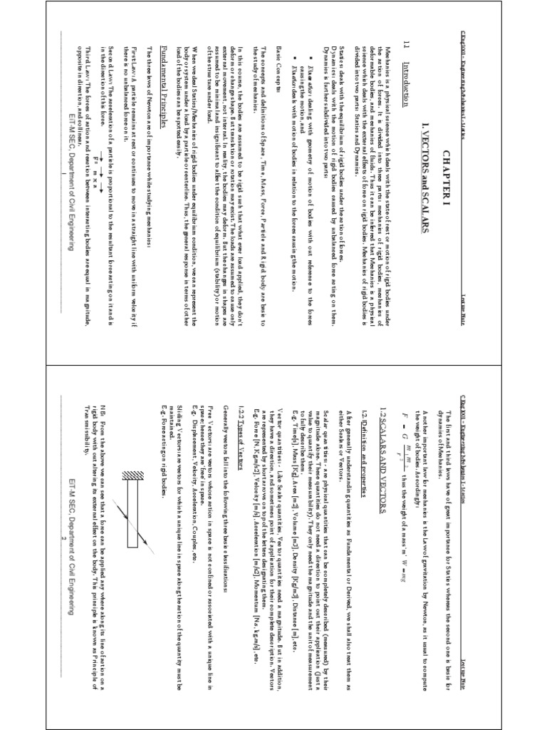 Engineering Mechanics I Lecture Note 2 Page Per Sheet | PDF | Euclidean Vector | Force