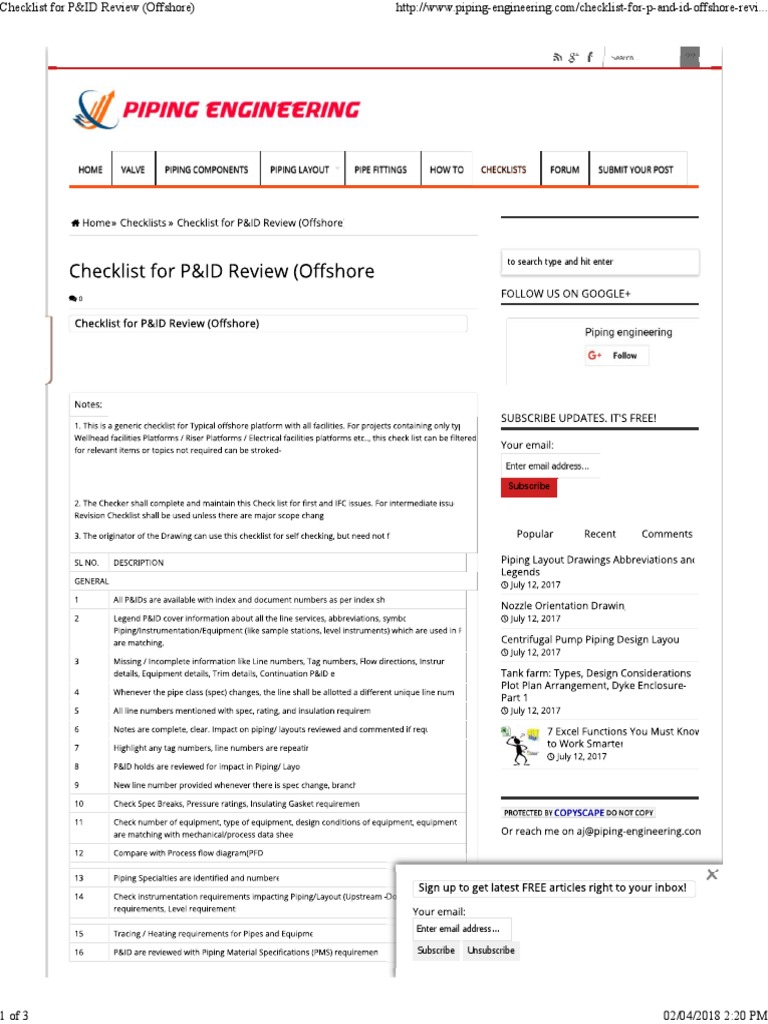 Checklist For P&ID Review (Offshore) | PDF