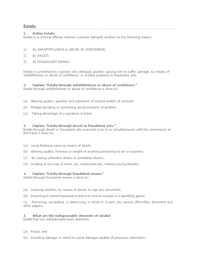 All About Estafa | PDF | Fraud | Cheque