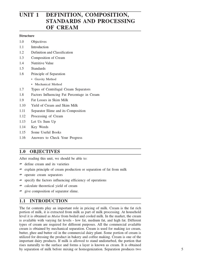 Definition, Composition, Standards and Processing of Cream | PDF ...