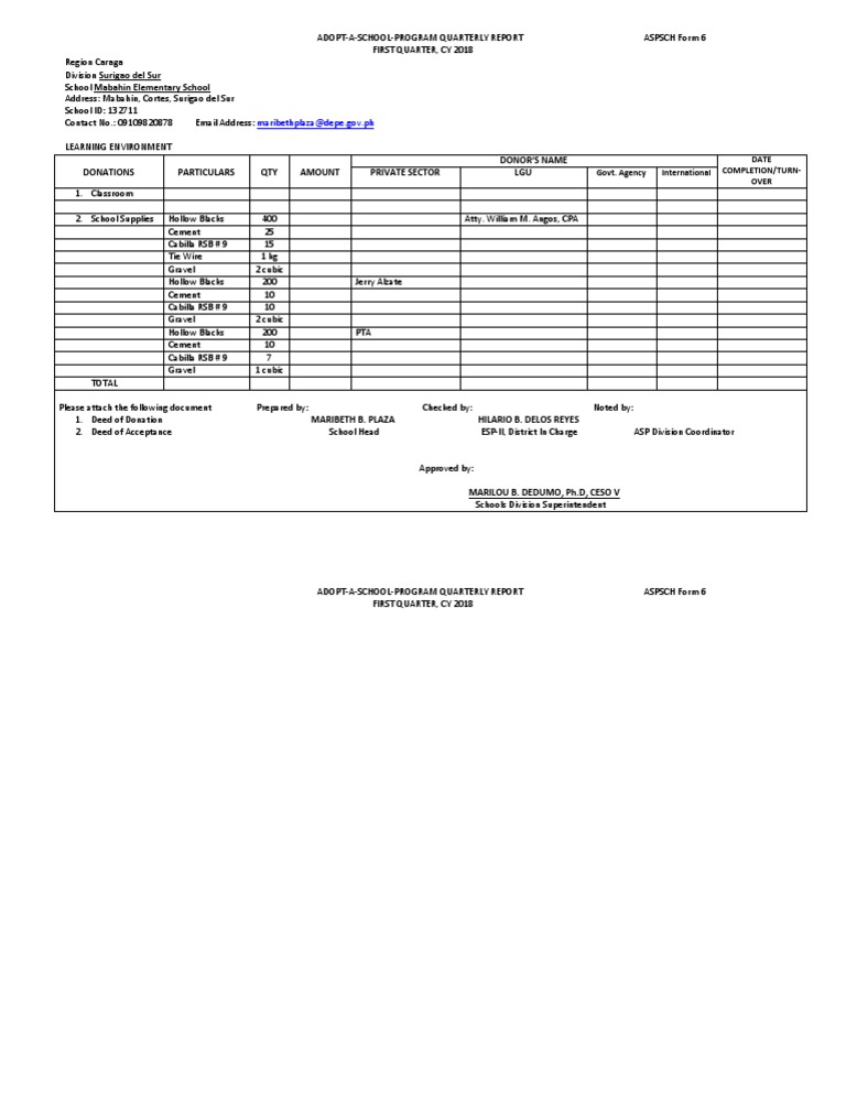 Adopt A School Program First Quarter 2018 Final | PDF