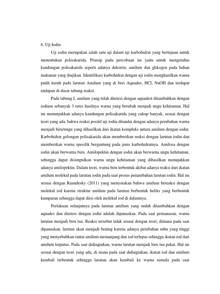 BIOKIMIA Identifikasi Karbohidrat Uji IOdine | PDF
