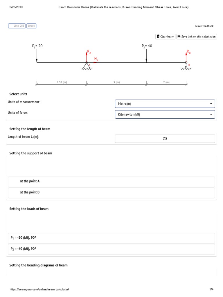 Beam Calculator Online (Calculate The Reactions, Draws Bending Moment ...