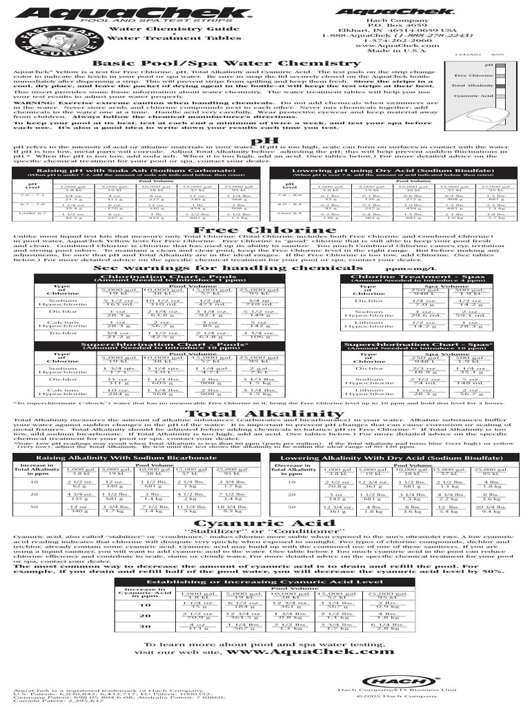Aquachek - AC Yellow Insert | PDF | Alkalinity | Chlorine