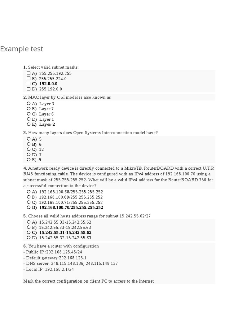 Mtcna Key | PDF | Ip Address | Router (Computing)