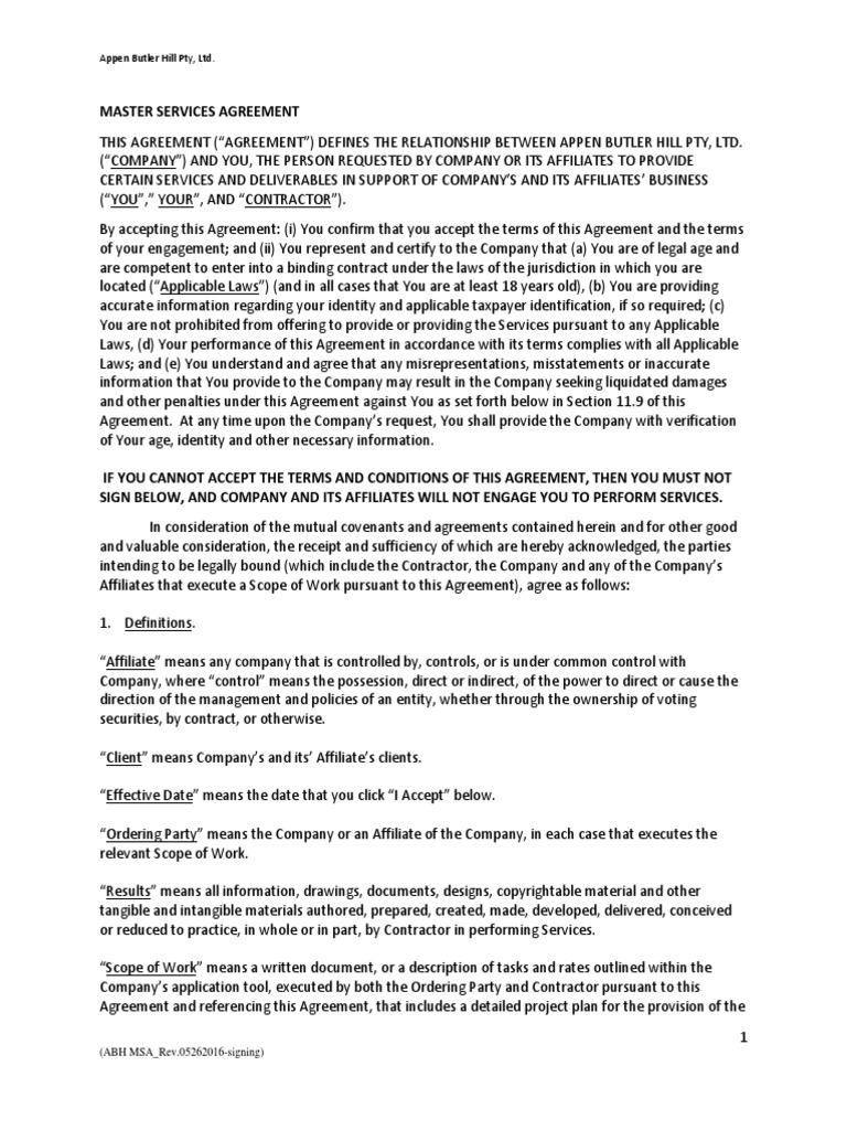 Master Services Agreement: Appen Butler Hill Pty, LTD | PDF | Damages ...