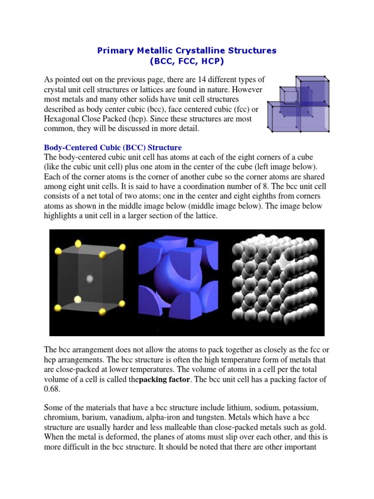 Metallic Crystal Structures: BCC, FCC, HCP | PDF | Crystallite ...