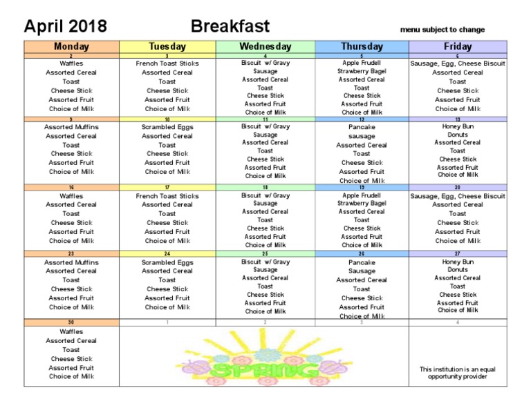 April 2018 Breakfast Menu | PDF | Breads | Baked Goods