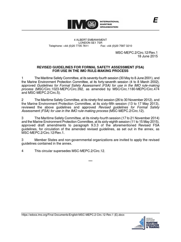 MSC MEPC.2 Circ.12 Rev.1 (Fsa Imo) | PDF | Risk Management | Cost ...