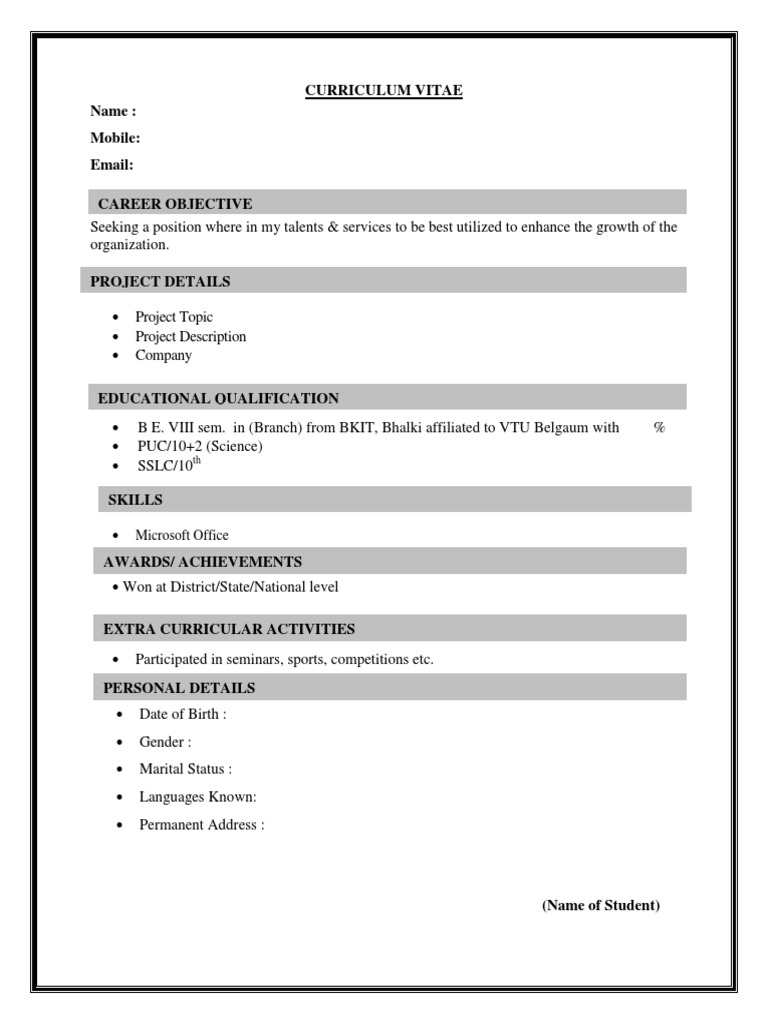 Curriculum Vitae Name: Mobile: Email: Career Objective: Microsoft Office | PDF