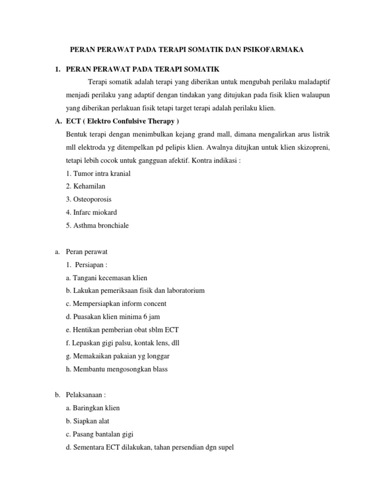 Peran Perawat Pada Terapi Somatik Dan Psikofarmaka Kel 10 | PDF