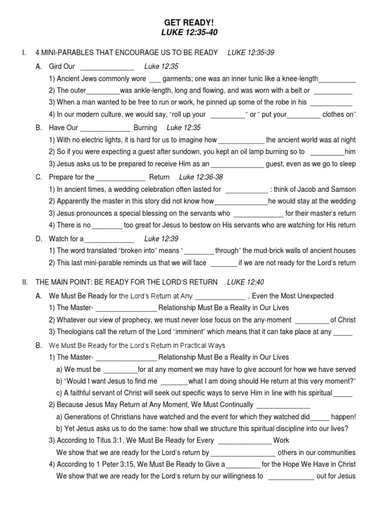 Get Ready! Luke 12:35-40: 4 Mini-Parables That Encourage Us To Be Ready ...