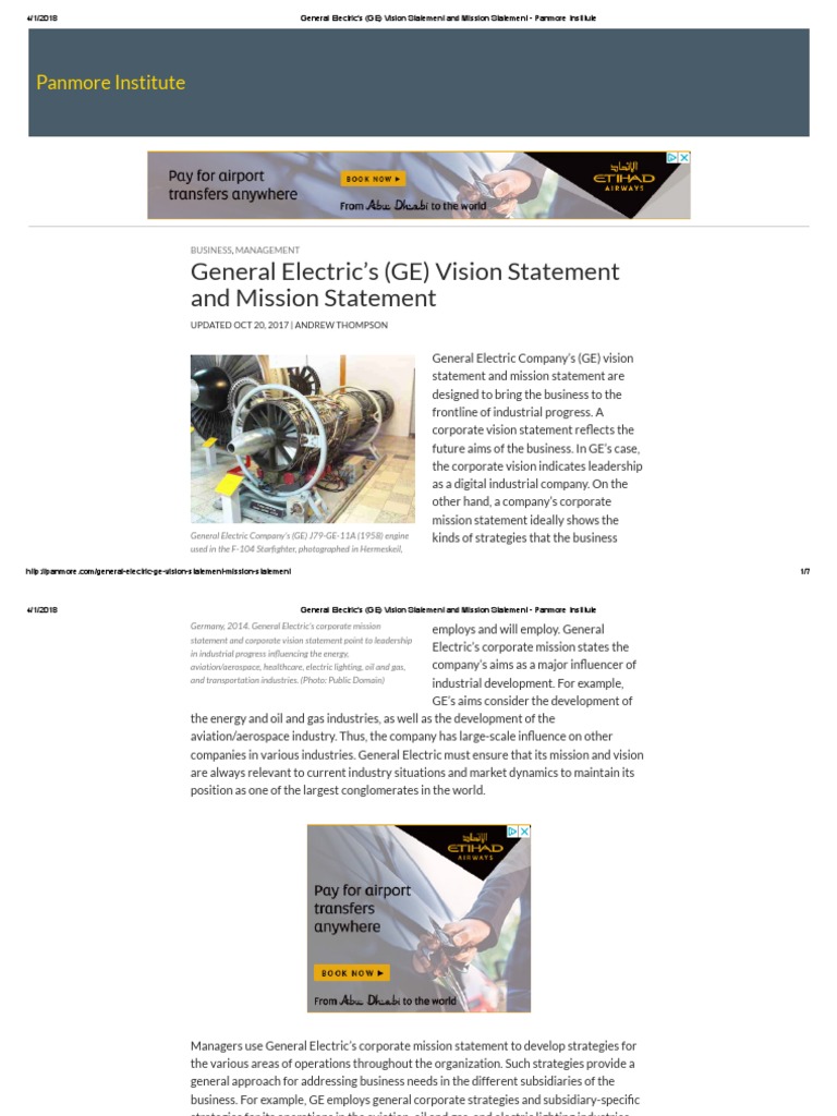 General Electric's (GE) Vision Statement and Mission Statement ...