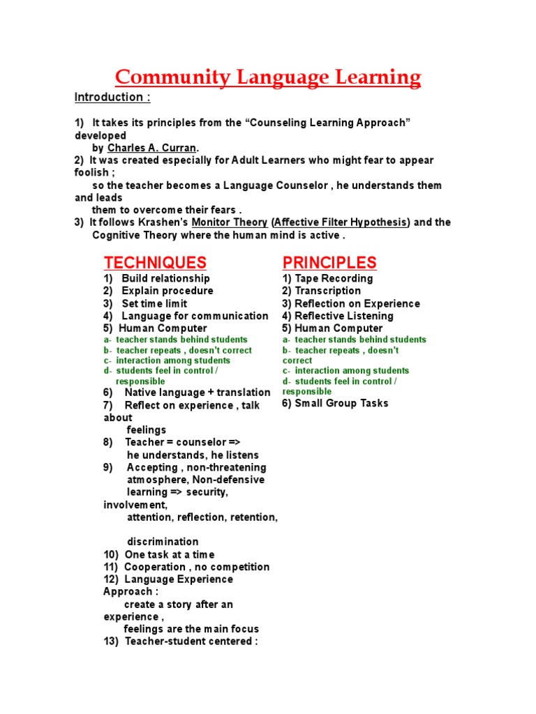 Community Language Learning | PDF | Language Acquisition | Learning Community Language Learning | PDF | Language Acquisition | Learning