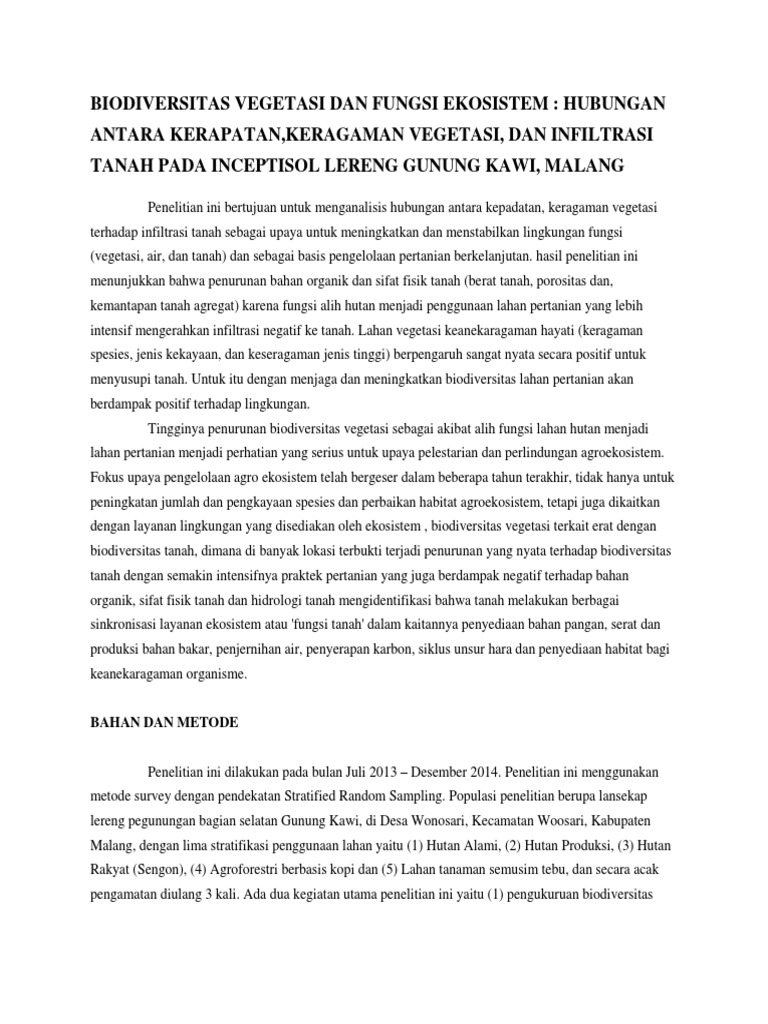 Biodiversitas Vegetasi Dan Fungsi Ekosistem | PDF