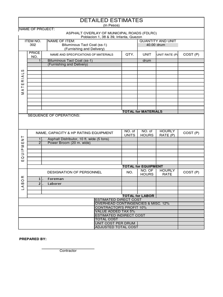 Asphalt Overlay Project Cost Estimate | PDF | Cost | Asphalt
