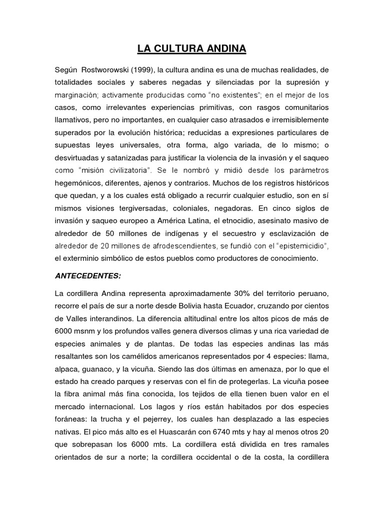 La Cultura Andina | PDF | Imperio Inca | Chamanismo