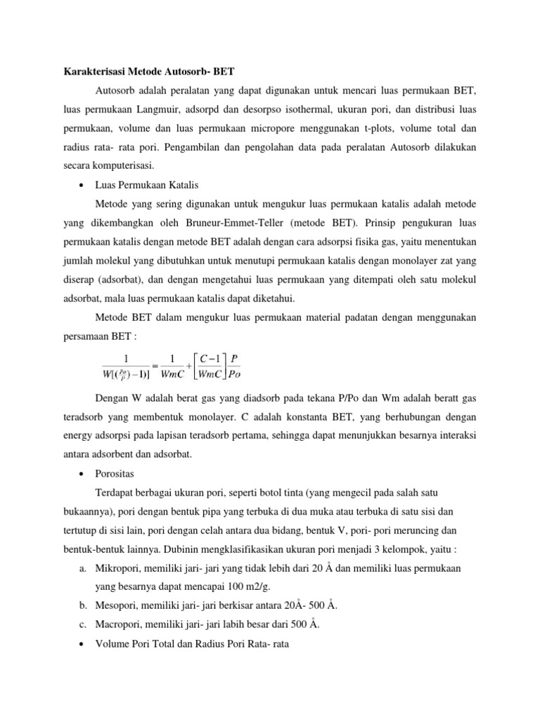 Karakterisasi Metode Autosorb-BET | PDF | Metode & Bahan Ajar | Sains ...