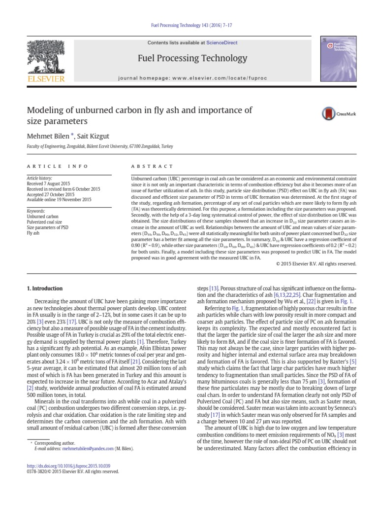 Modeling of Unburned Carbon in Fly Ash | PDF | Particle Size Distribution | Combustion