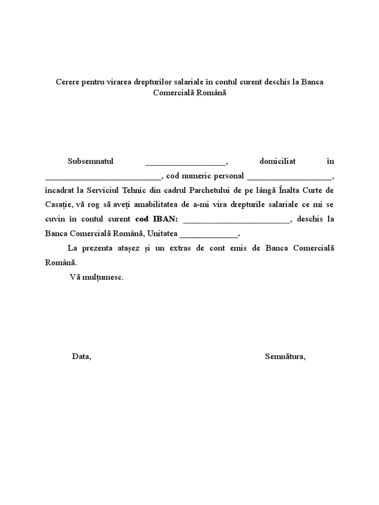Cerere Virare Salariu Model | PDF