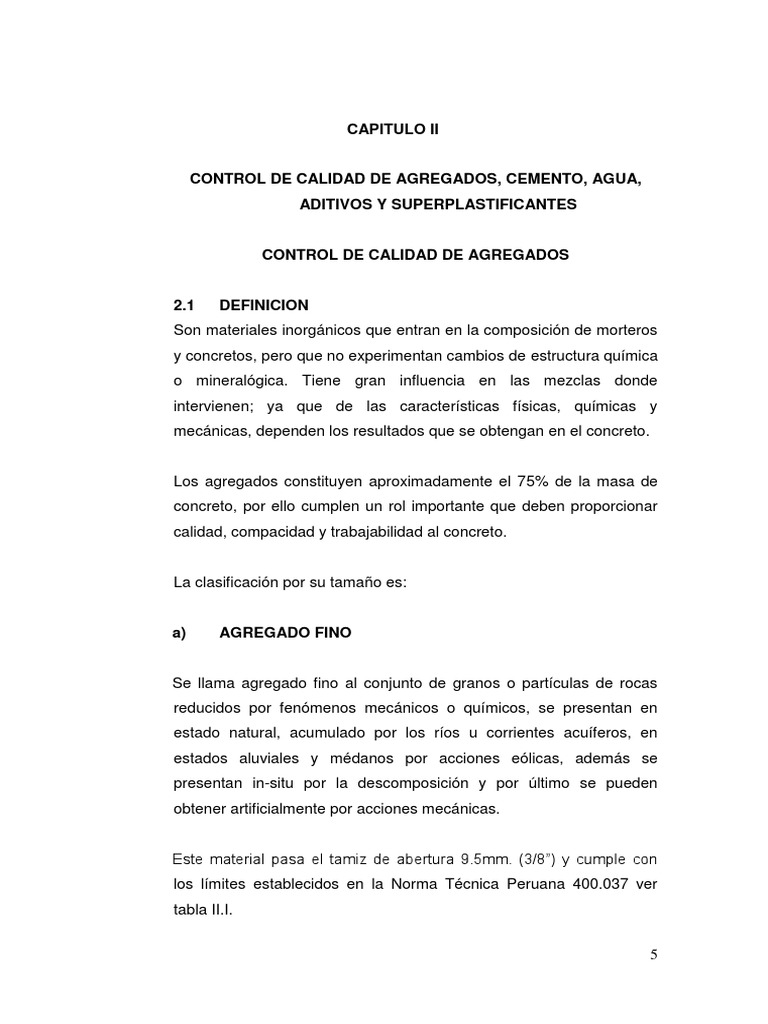 04.00 Capitulo II. Control de Calidad de Los Agregados | PDF | Cemento | Química