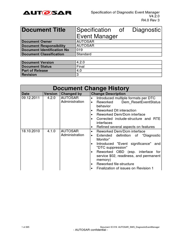 AUTOSAR SWS DiagnosticEventManager | PDF | Specification (Technical ...