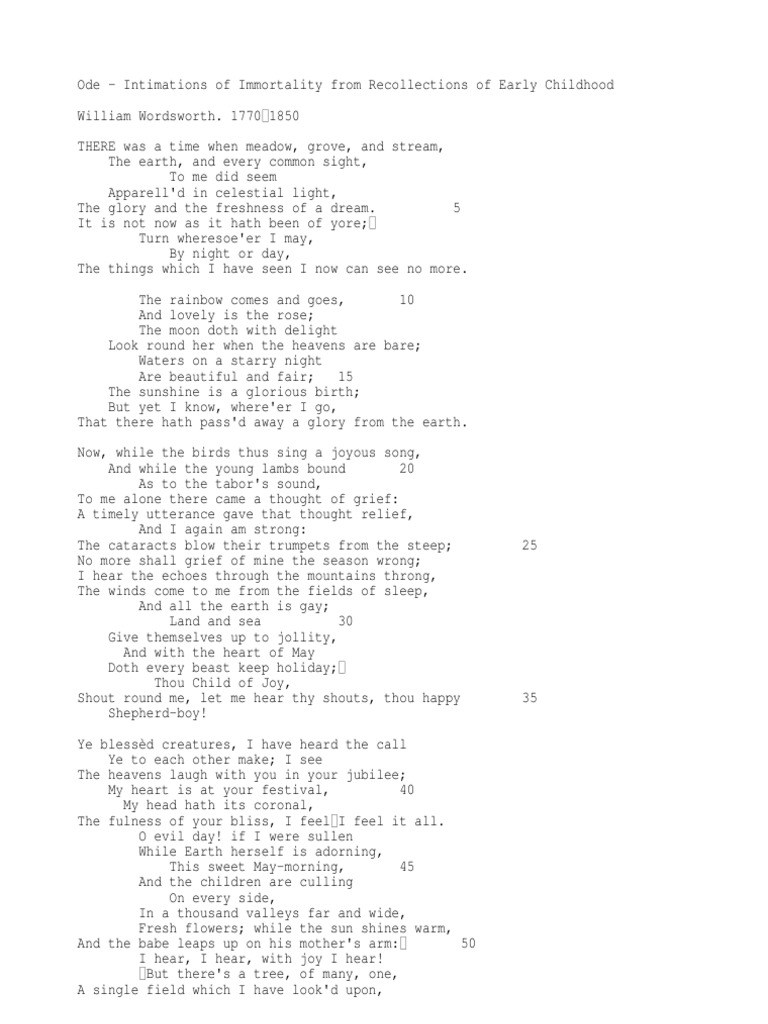 Wordsworth-Ode To Intimations of Imortality | PDF | Poetry