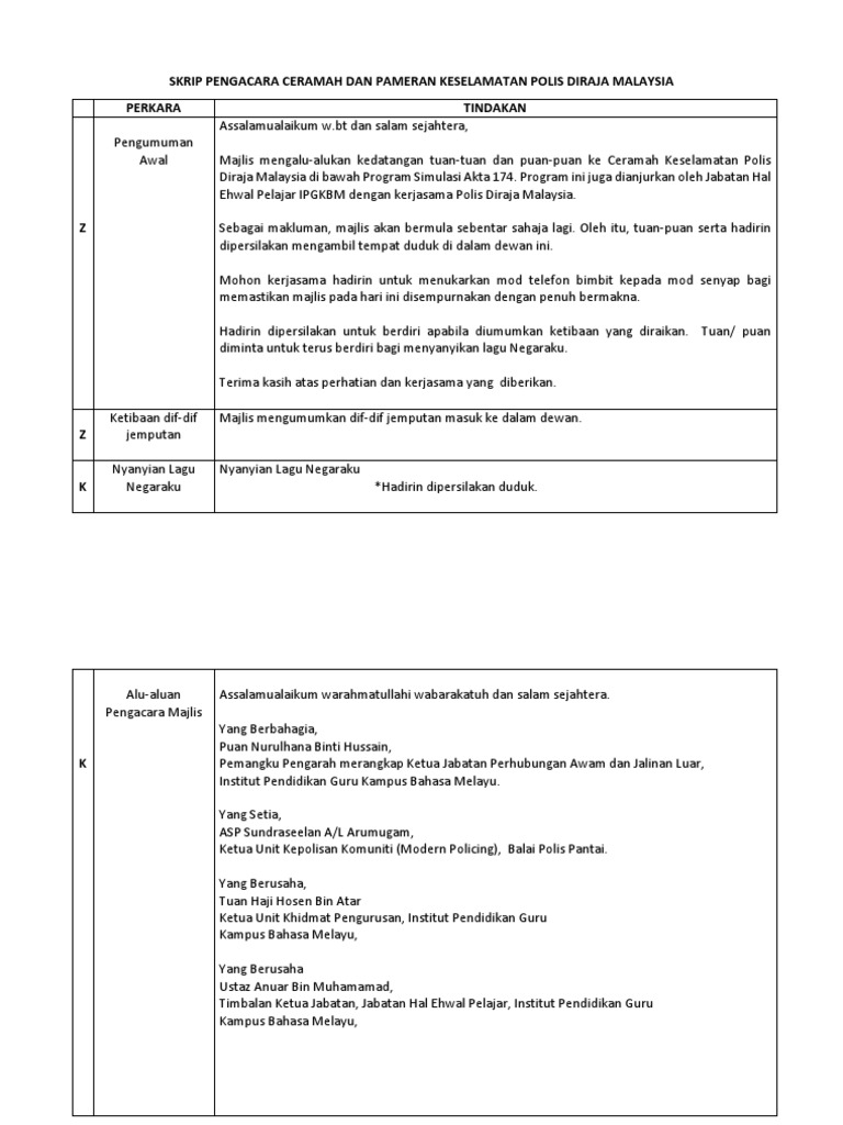 Skrip Pengacara Ceramah PDRM | PDF