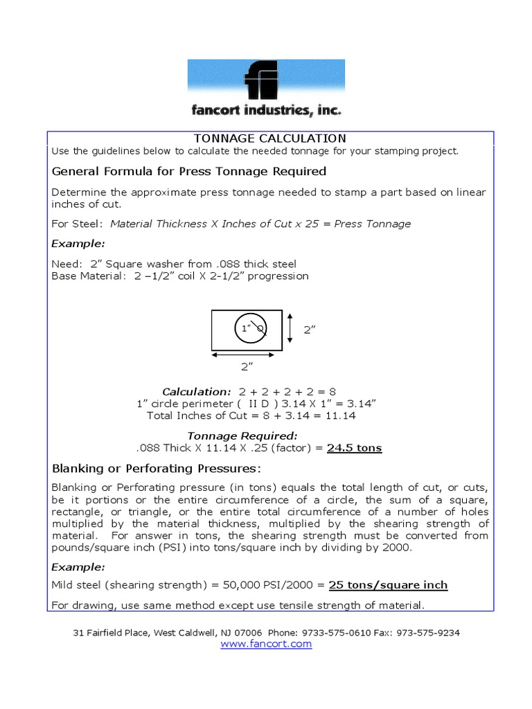 Press Tonnage Calculation Guide | PDF | Teaching Methods & Materials