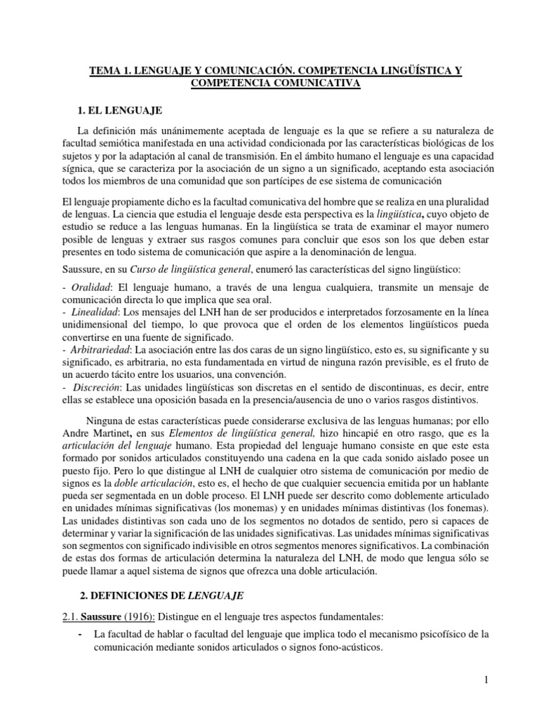 TEMA 1 Lenguaje y Comunicación | PDF | Comunicación | Palabra