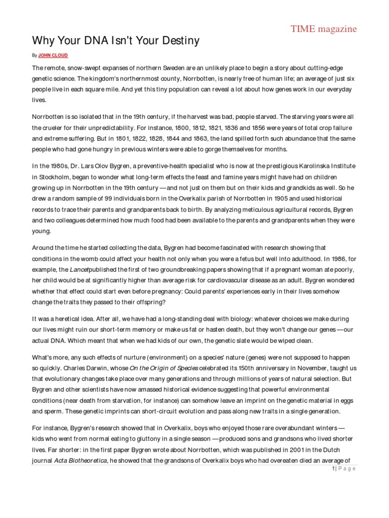 Why Your DNA Isnt Your Destiny | PDF | Epigenetics | Genetics