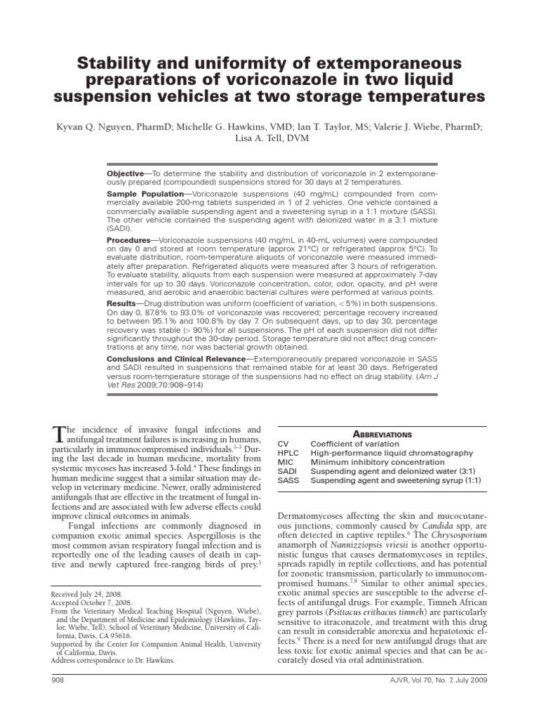 Stability and Uniformity of Extemporaneous Preparations of Voriconazole in Two Liquid Suspension ...