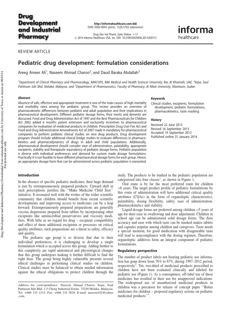 Pediatric Drug Development - Formulation Considerations | PDF ...