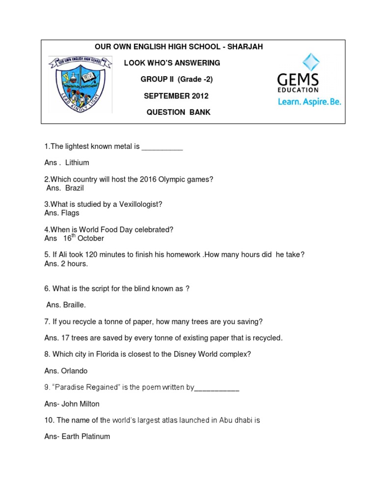 GROUP 2 Question Bank - Sep-2012 | PDF