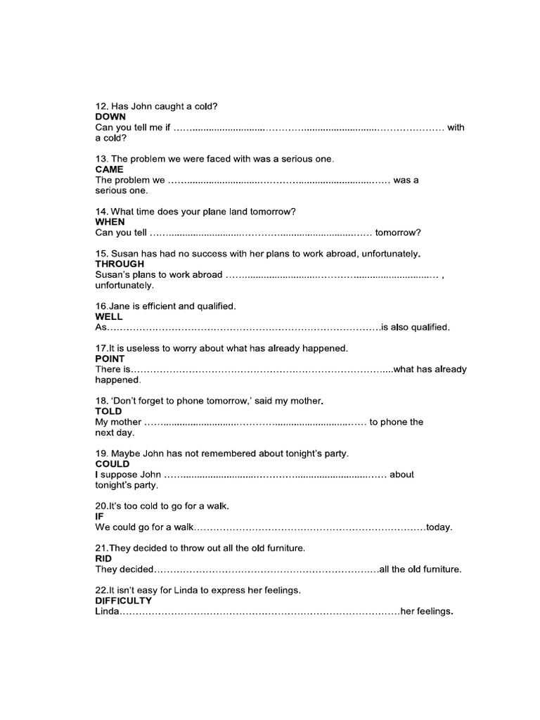 Key Word Transformation CAE1 | PDF