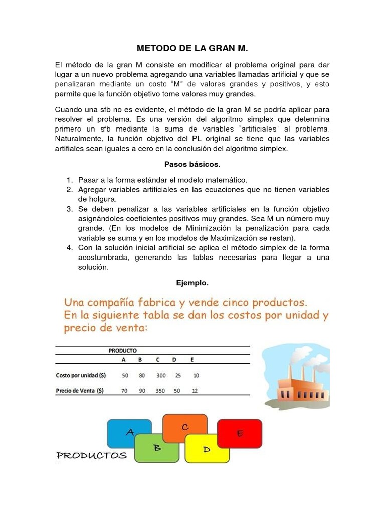 Método de la Gran M en Programación Lineal | PDF