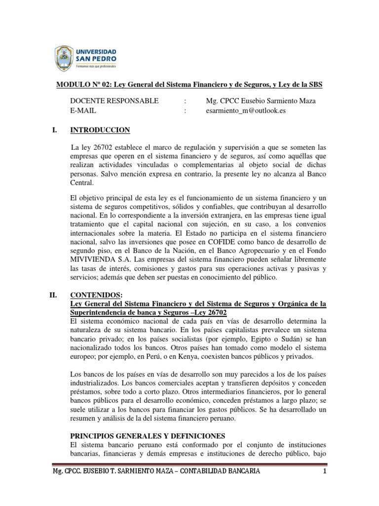 Modulo #02 - Ley 26702 - Ley SBS, 26123 - BCR | PDF | Sistema financiero | Bancos