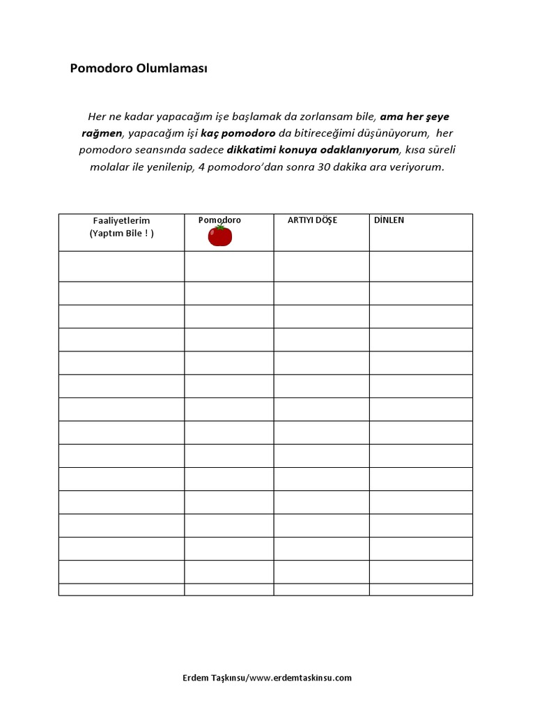 Pomodoro Table | PDF