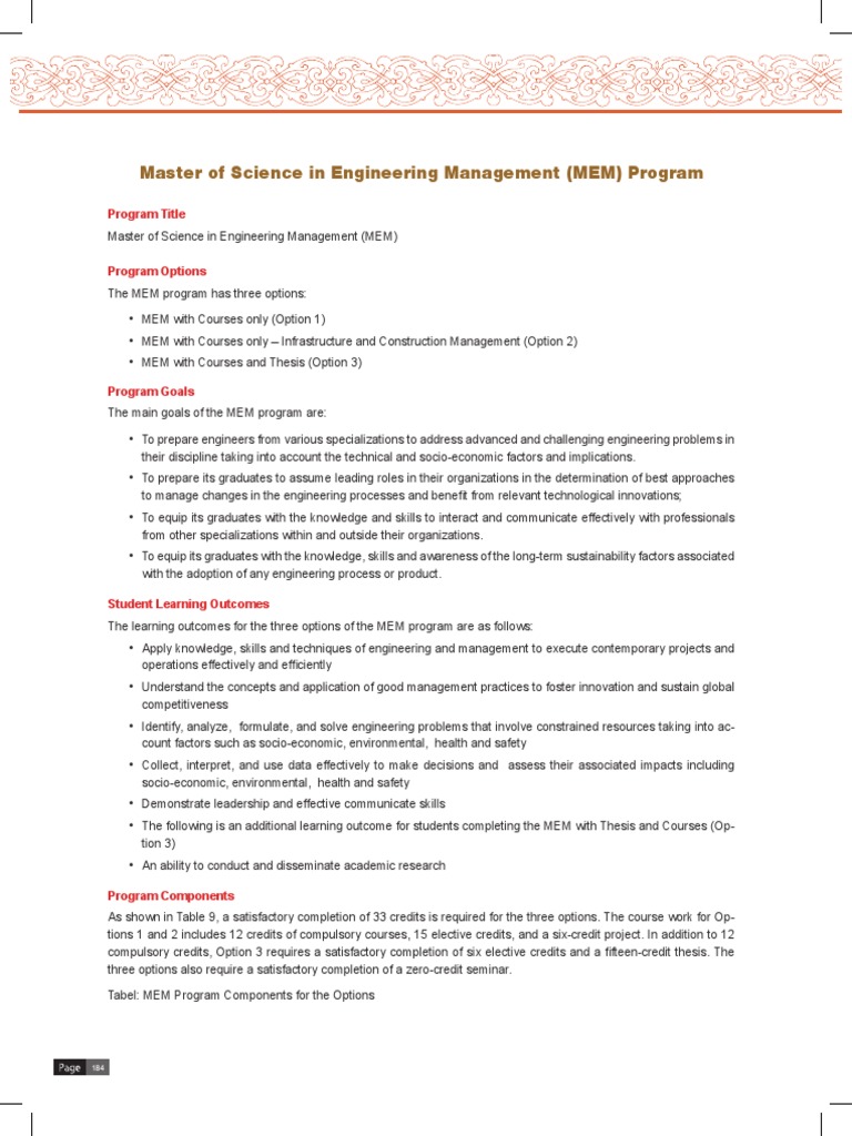 Master of Science in Engineering Management (MEM) Program | PDF ...
